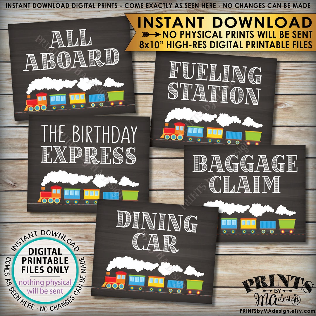 Train Birthday Signs, Train Theme Birthday, All Aboard the Birthday ...
