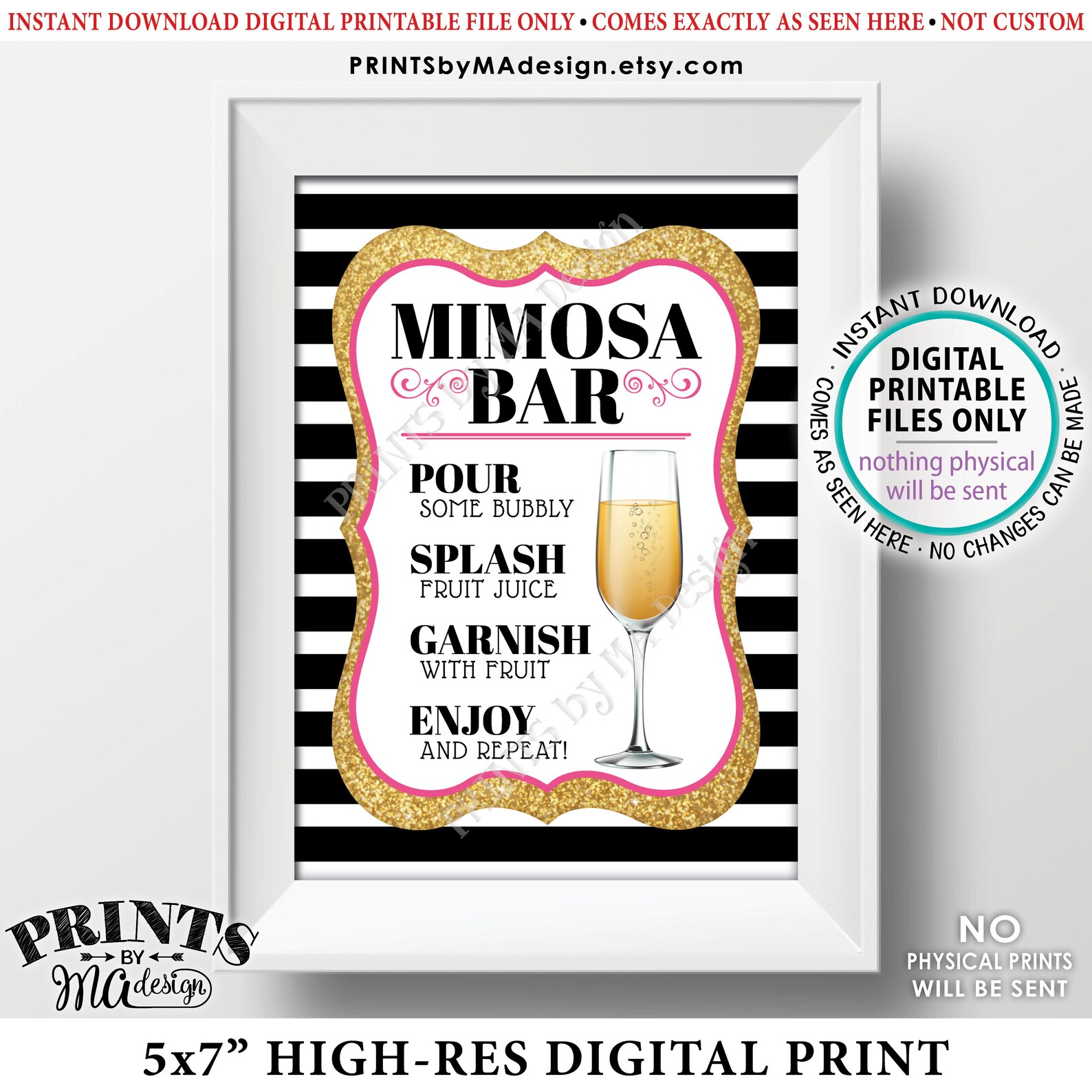 Mimosa Bar Sign, Make Your Own Mimosa Sign, PRINTABLE 5x7” Sign, Black ...