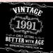 1991 Birthday Sign, Vintage Better With Age Poster, Whiskey Theme Black ...