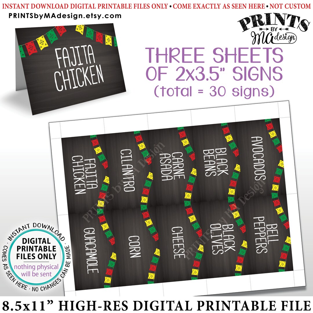 Taco Bar Labels With Flags, Fiesta Mini Menu Taco Menu Signs, PRINTABLE ...