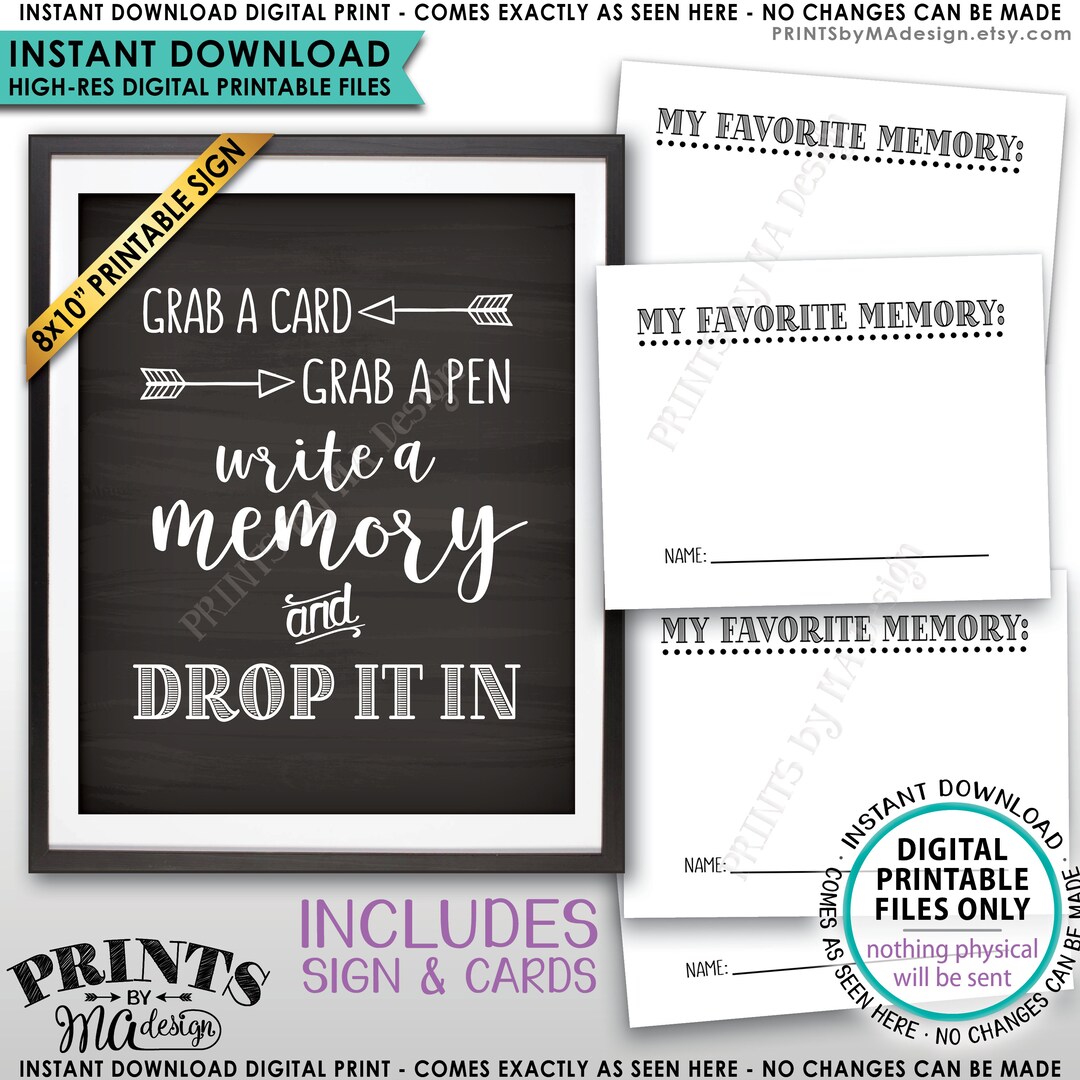 Write a Memory, Grab a Card and Pen Drop It In, Birthday Graduation ...