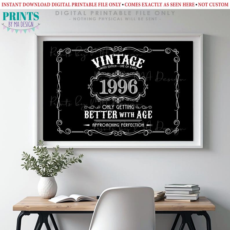 1996 Birthday Sign, Better With Age Vintage Birthday Poster, Whiskey ...
