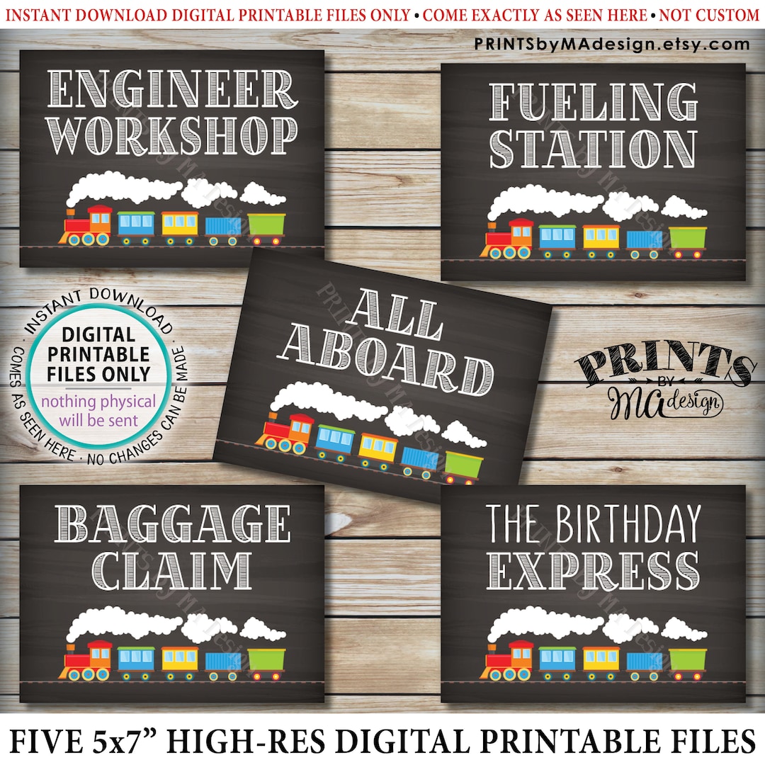 Train Birthday Signs, Train Theme Birthday, All Aboard the Birthday ...