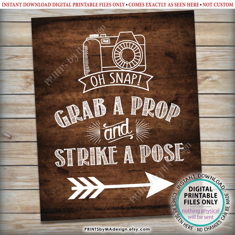 Grab a Prop and Strike a Pose Signs With Arrows Pointing to - Etsy