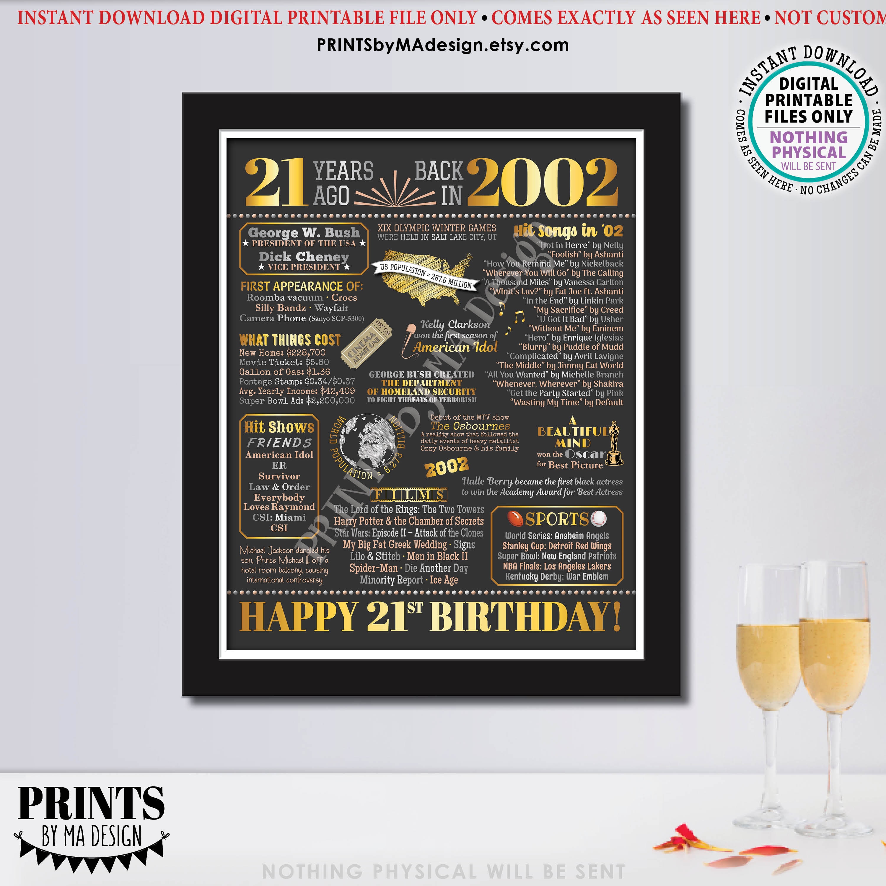 21st Birthday Poster Board, Back in the Year 2002 Flashback 21 Years ...