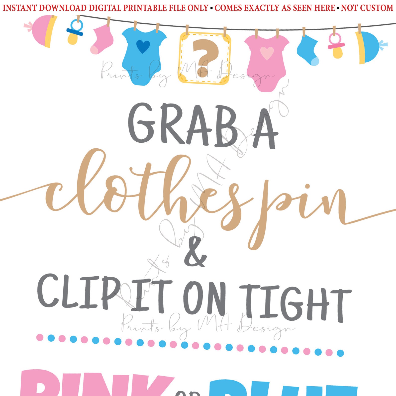 Gender Reveal Party Sign, Clothes Pin Pink or Blue Sign, Grab a ...