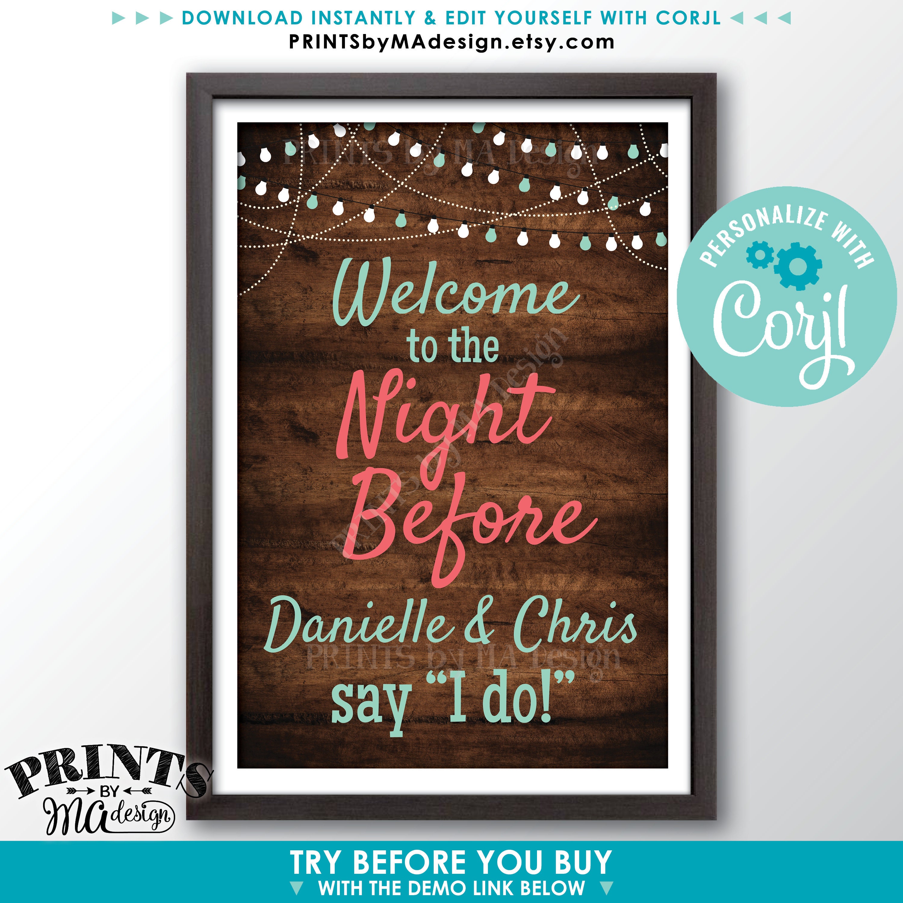Custom Rustic Wood Style Poster with Lights, Choose Your Text & Colors ...