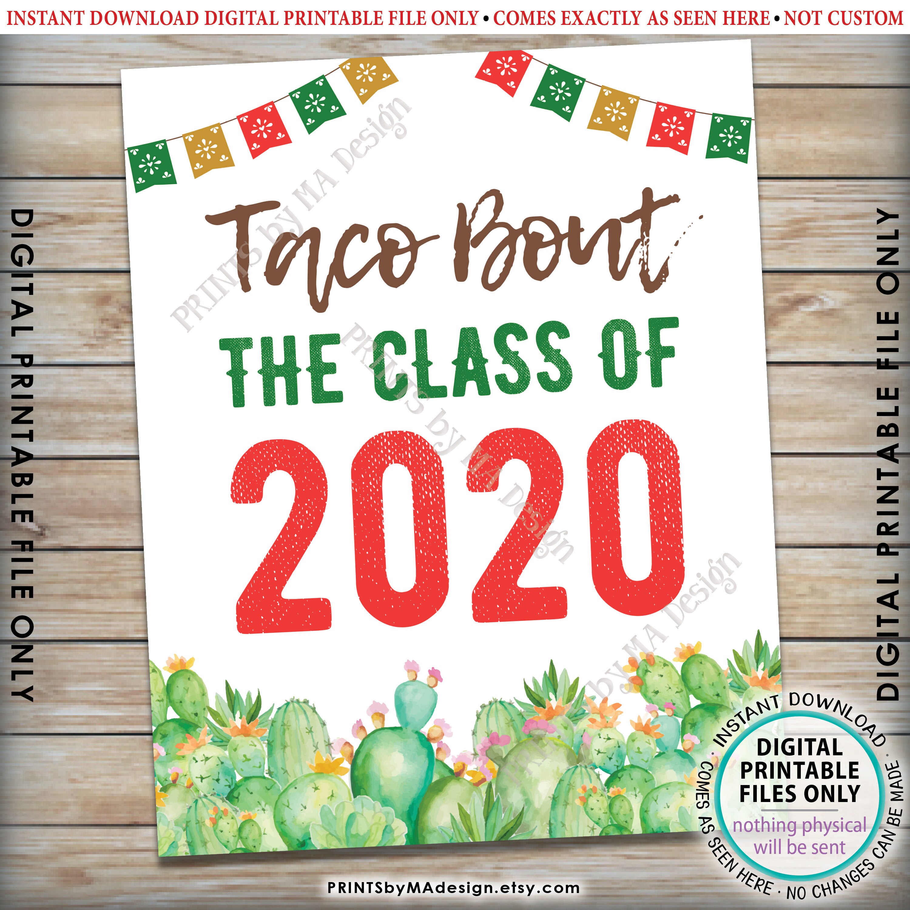 Taco Bout the Class of 2020 Graduation Party Sign, Cactus Themed ...