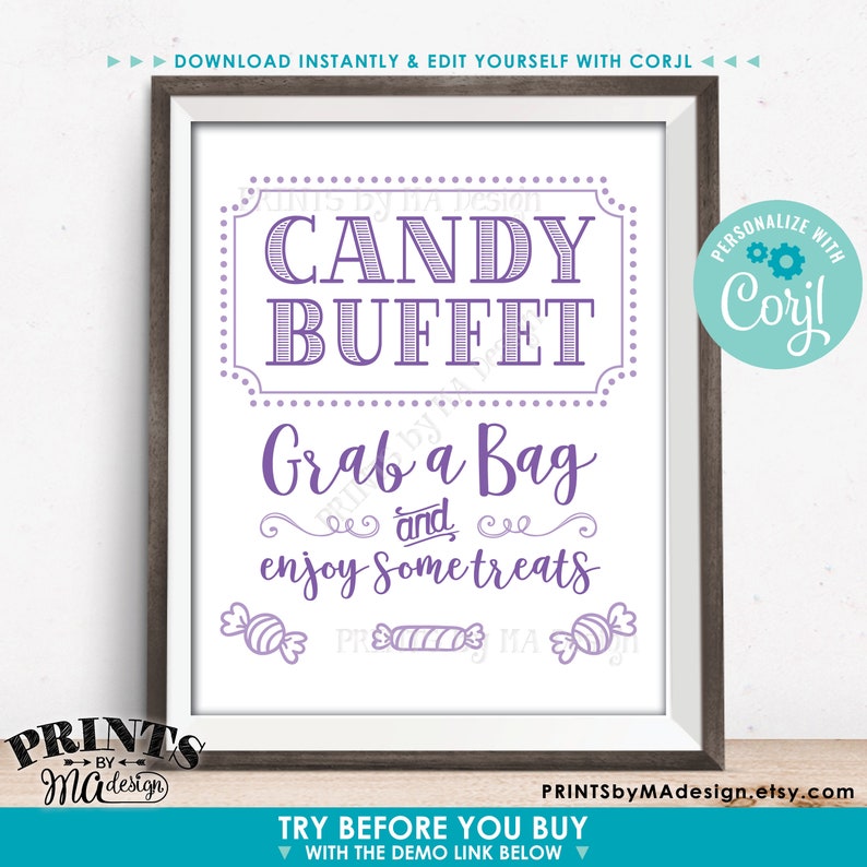 Candy Buffet Sign, Grab a Bag & Enjoy Some Treats Sign, Candy Bar Sign ...