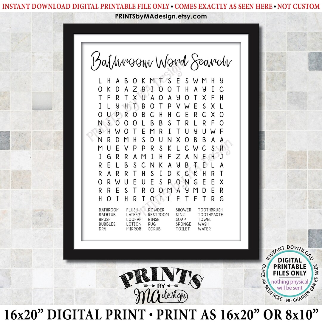 Bathroom Word Search, Fun Bathroom Puzzle Housewarming Gift, PRINTABLE ...