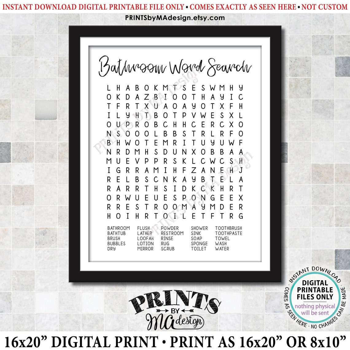 Bathroom Word Search Fun Bathroom Puzzle Housewarming Gift | Etsy
