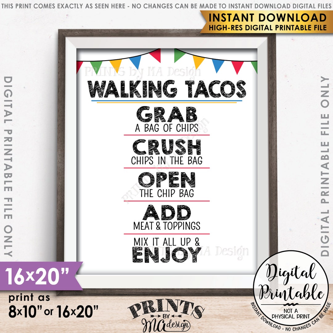 Walking Tacos Sign, Taco Bar, Taco Sign, Fiesta Cinco De Mayo Sweet ...
