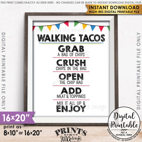 Walking Tacos Sign Taco Bar Taco Sign Fiesta Cinco De Mayo | Etsy