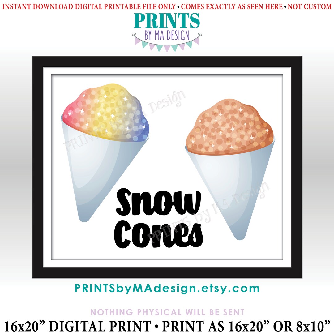 Snow Cones Sign, Shaved Ice Display, School Concession Stand, Sports ...