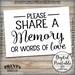 Share a Memory Sign, Share Memories, Please Write a Memory Card ...