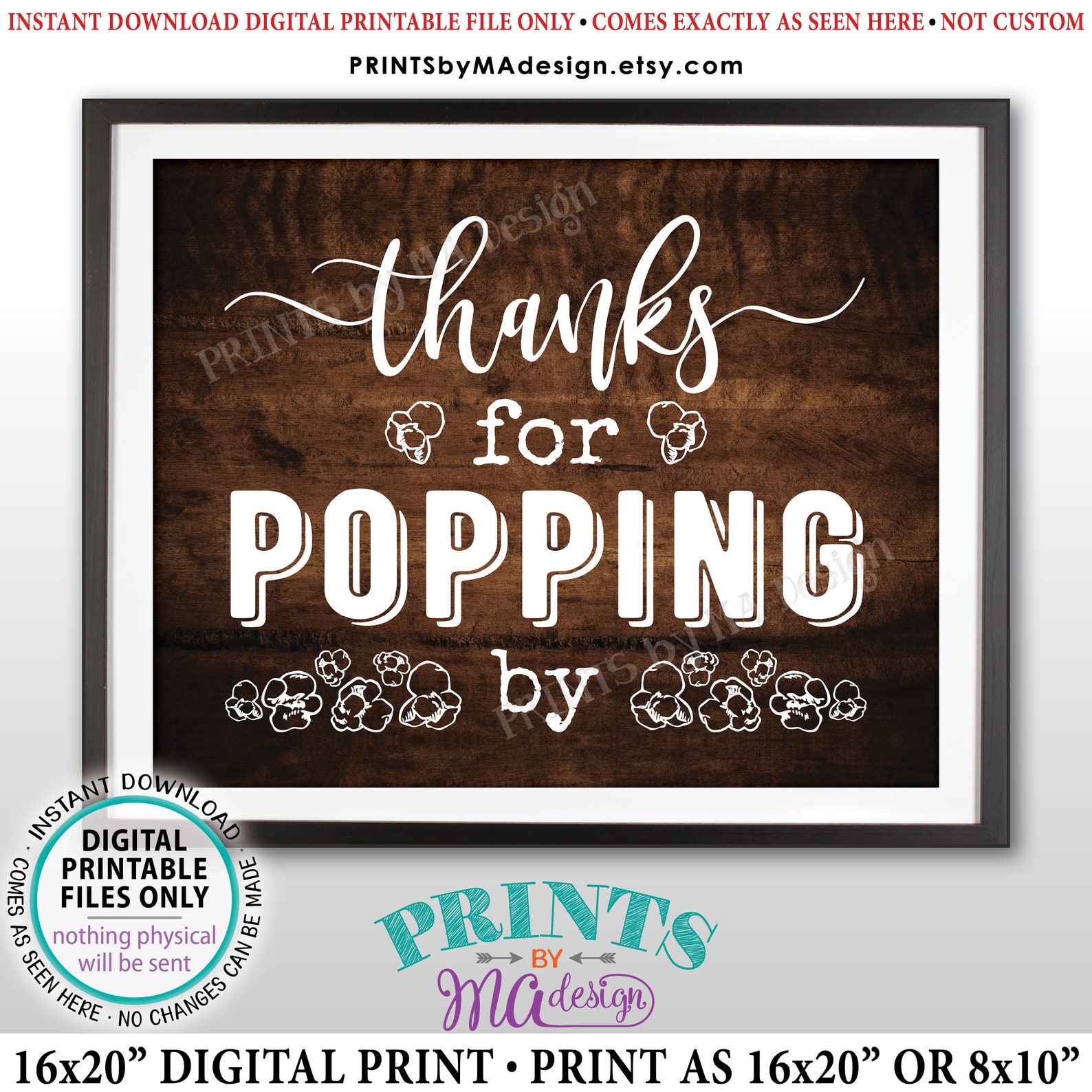Thanks for Popping by Popcorn Sign Popcorn Bar PRINTABLE - Etsy