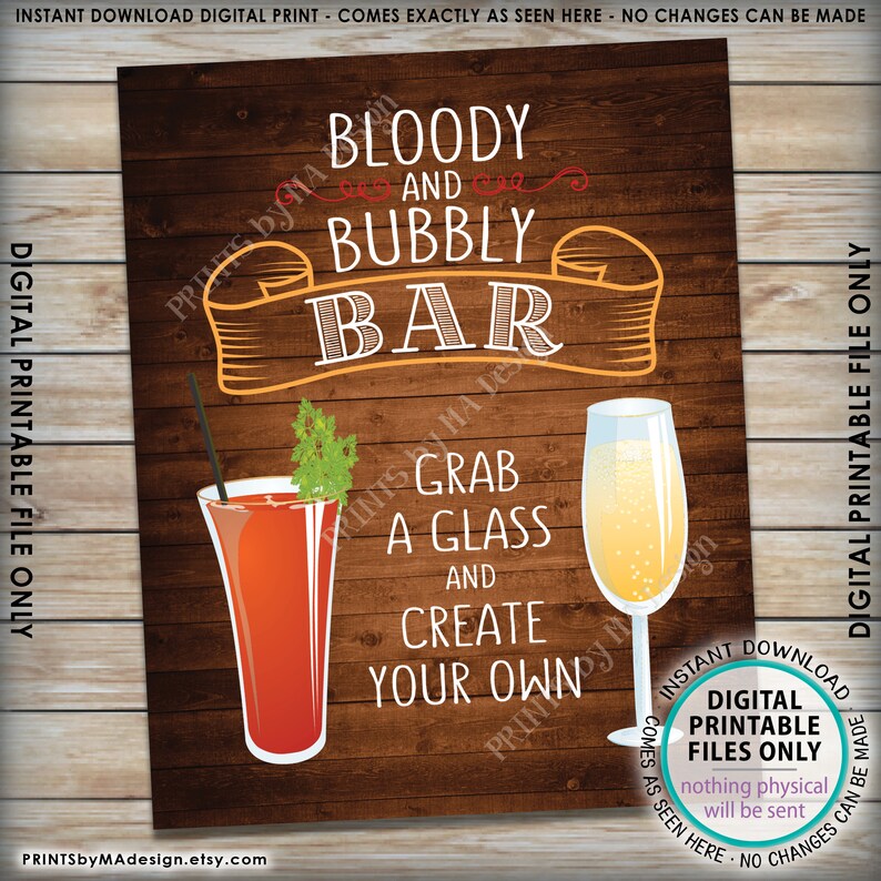 Bloody and Bubbly Bar Sign, Mimosas and Bloody Marys, Mimosa Bar ...