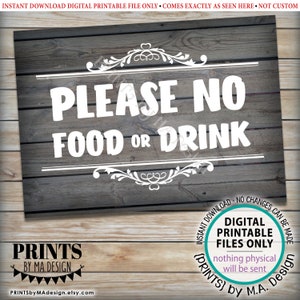 Please No Food or Drink Sign, Keep Food Out, PRINTABLE 5x7” Rustic Wood ...