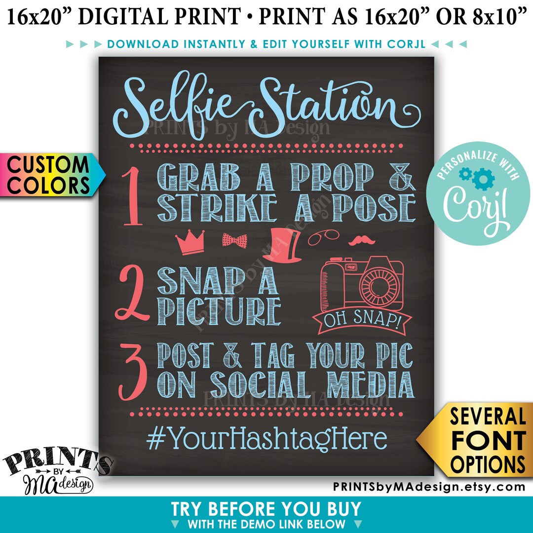 Selfie Station Sign, Post & Tag Picture on Social Media, PRINTABLE 8x10 ...