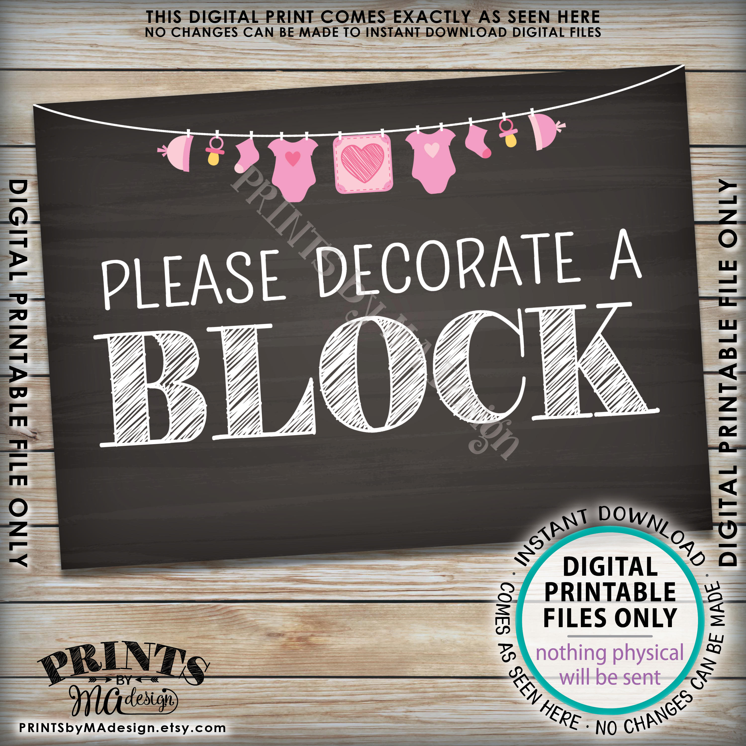 Decorate a Block Sign, Baby GIRL Shower Activity, Color a Block, Baby ...