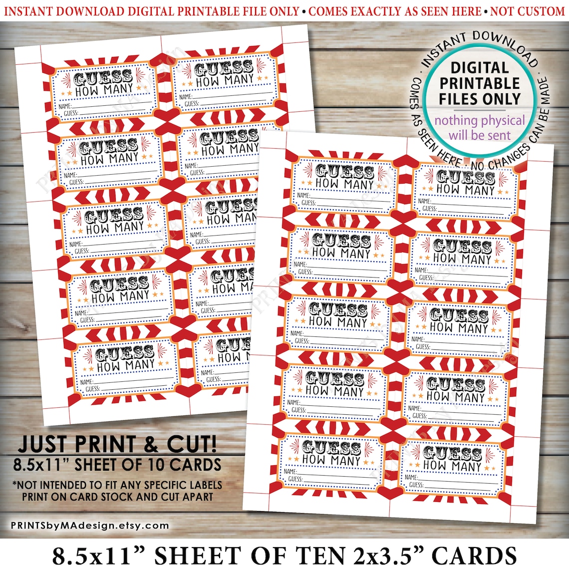 Guess How Many Carnival Theme Cards Circus Guessing Game | Etsy