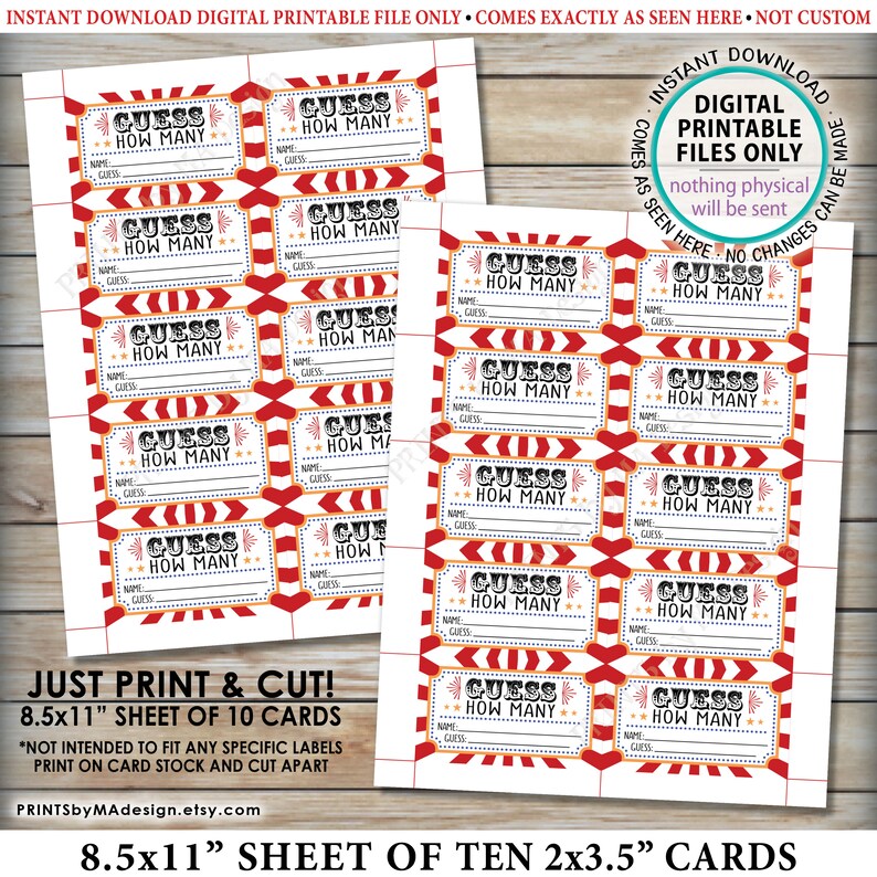 Guess How Many Carnival Theme Cards Circus Guessing Game - Etsy