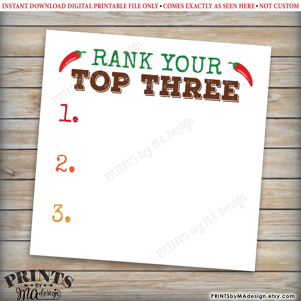 Chili Cook-off Voting Ballots, 2.5" Square Cards on a Digital PRINTABLE ...