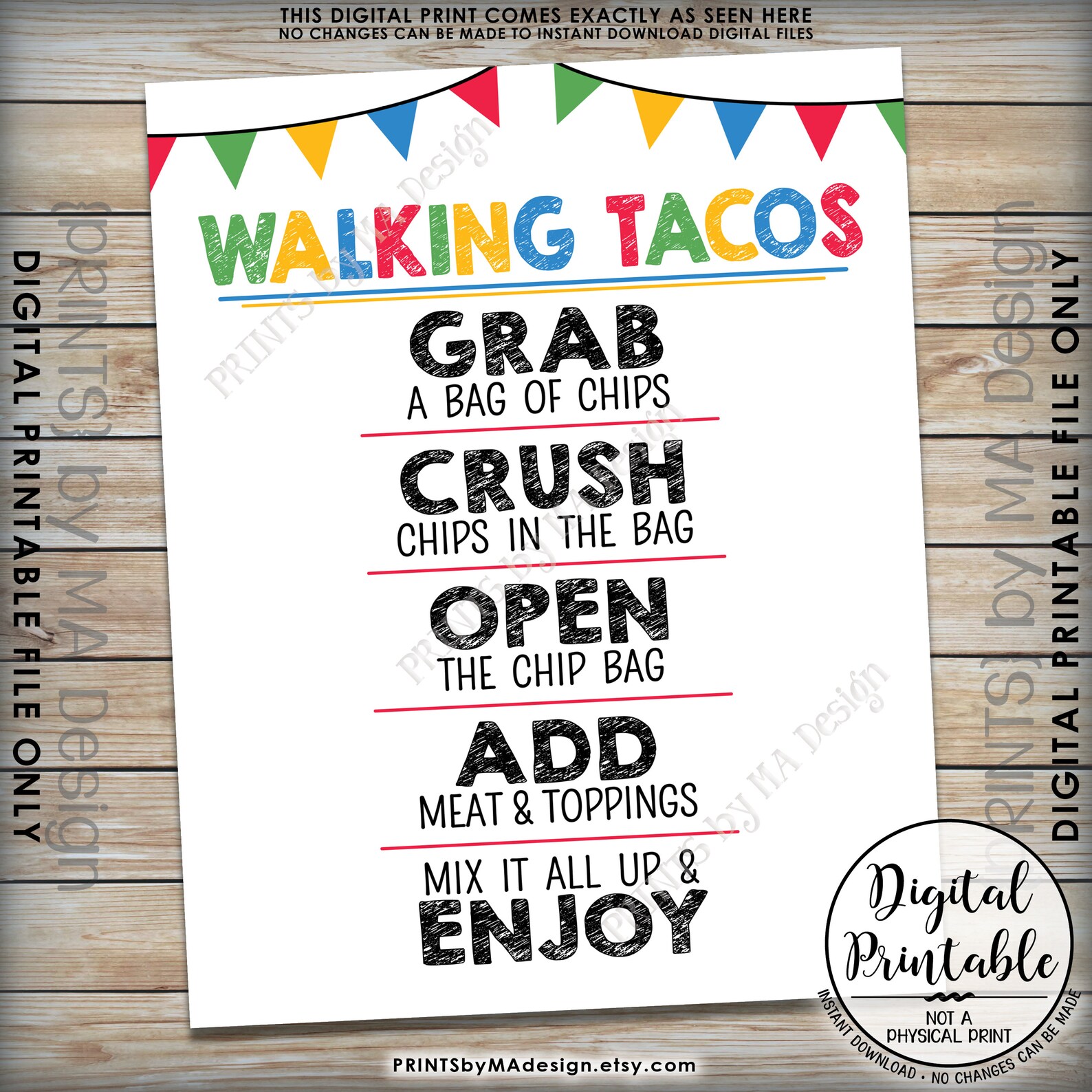 Walking Tacos Sign Taco Bar Taco Sign Fiesta Cinco De Mayo - Etsy