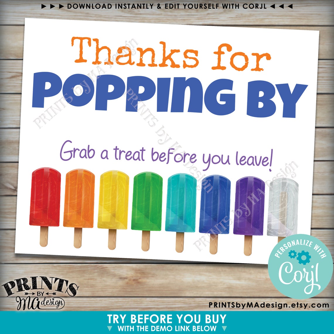 Editable Ice Pops Sign Custom PRINTABLE 8x10/16x20 Landscape | Etsy