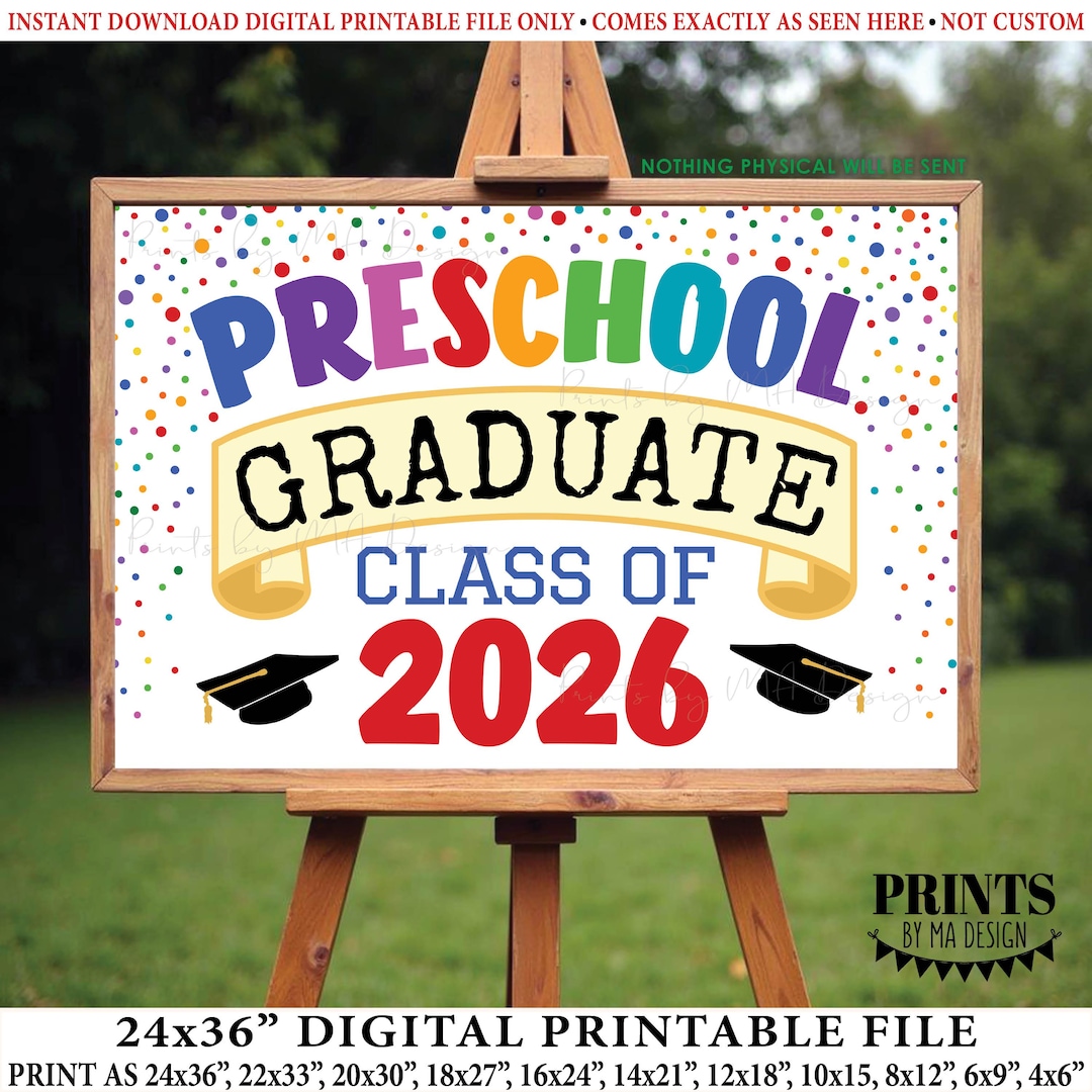 Preschool Graduate Sign, Class of 2026 Preschool Graduation, Colorful ...
