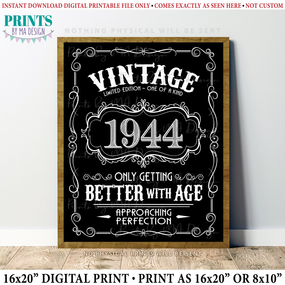 1944 Birthday Sign, Vintage Better With Age Poster, Whiskey Theme ...
