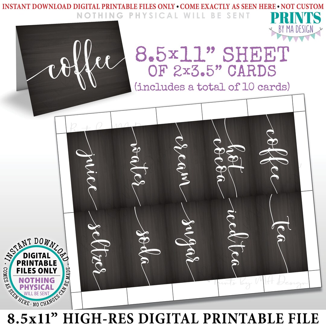 Beverage Station Labels, Coffee Tea Soda Juice Water, PRINTABLE 8.5x11 ...
