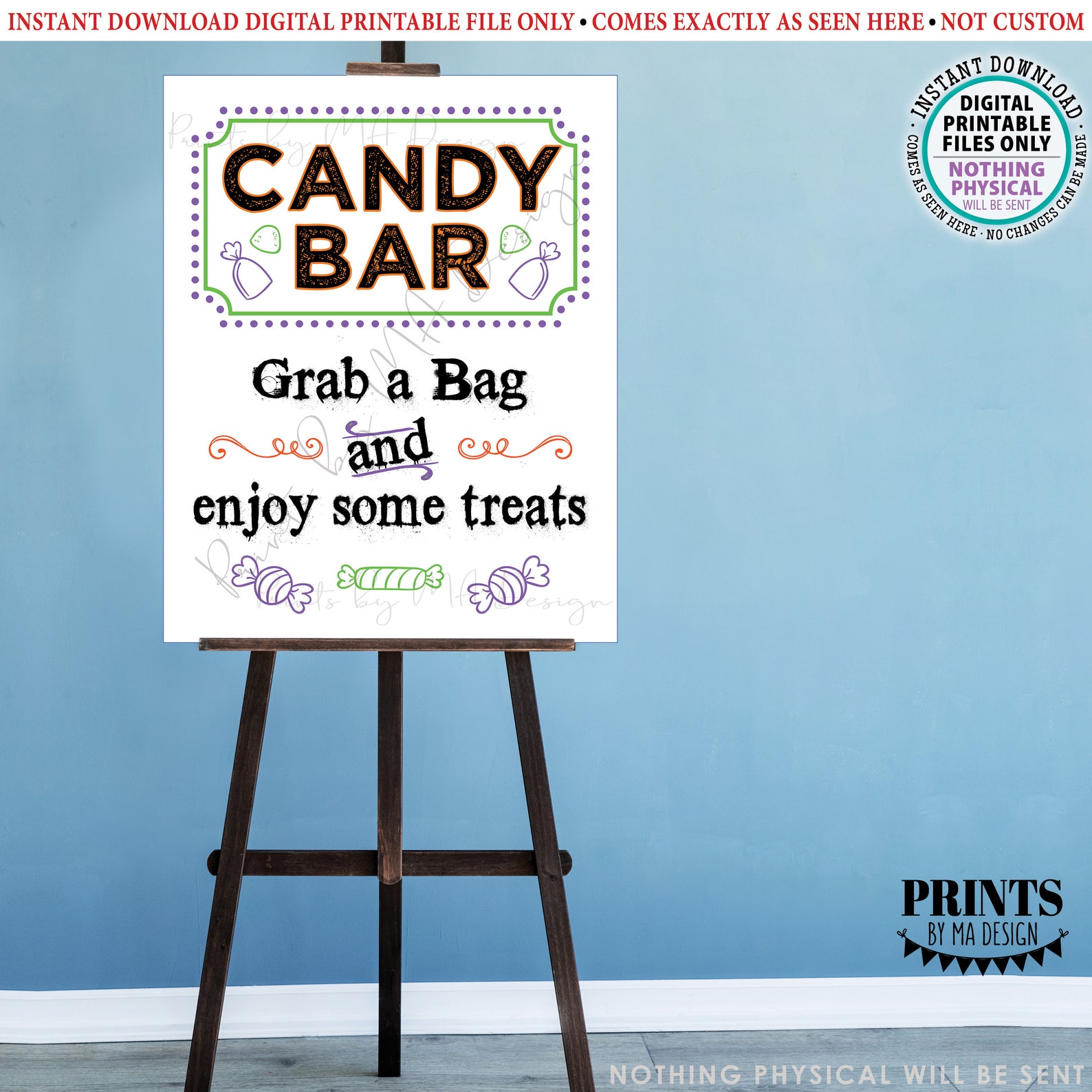 Halloween Candy Bar Sign, Grab a Bag and Enjoy Some Treats, Halloween ...