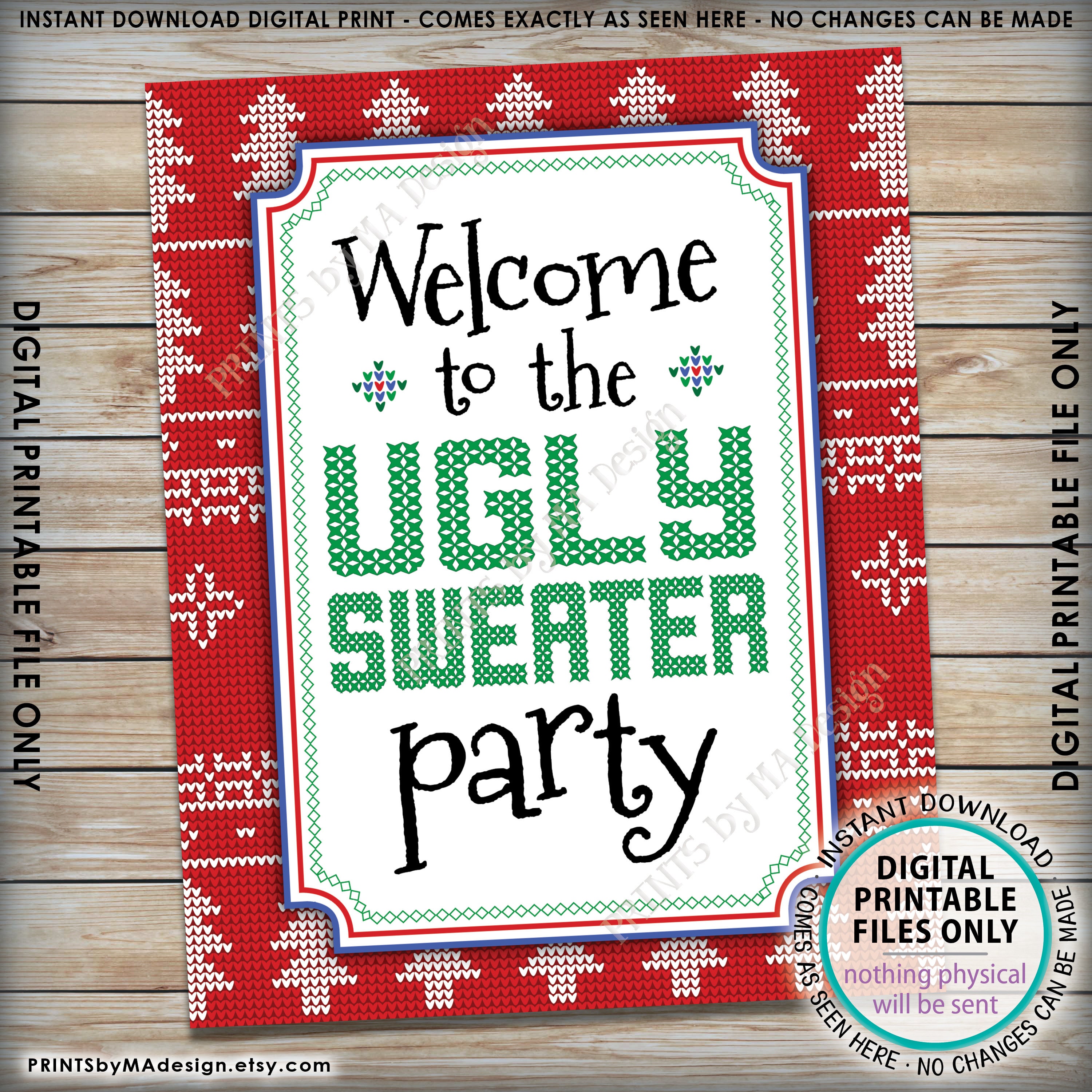 Welcome To The Ugly Sweater Party Sign Ugly Christmas Sweater Party 