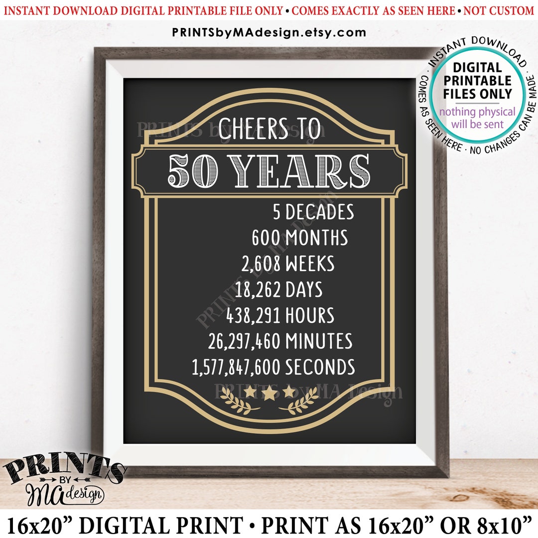 Cheers to 50 Years, 50th Birthday Sign, 50th Anniversary, Cheers ...