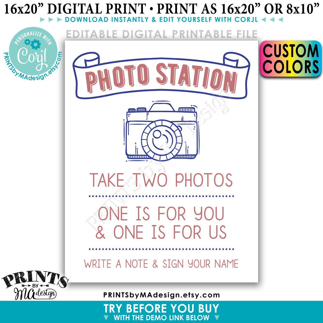 Photo Station Sign, Take Two Photos & Leave One for Us, Write a Note ...