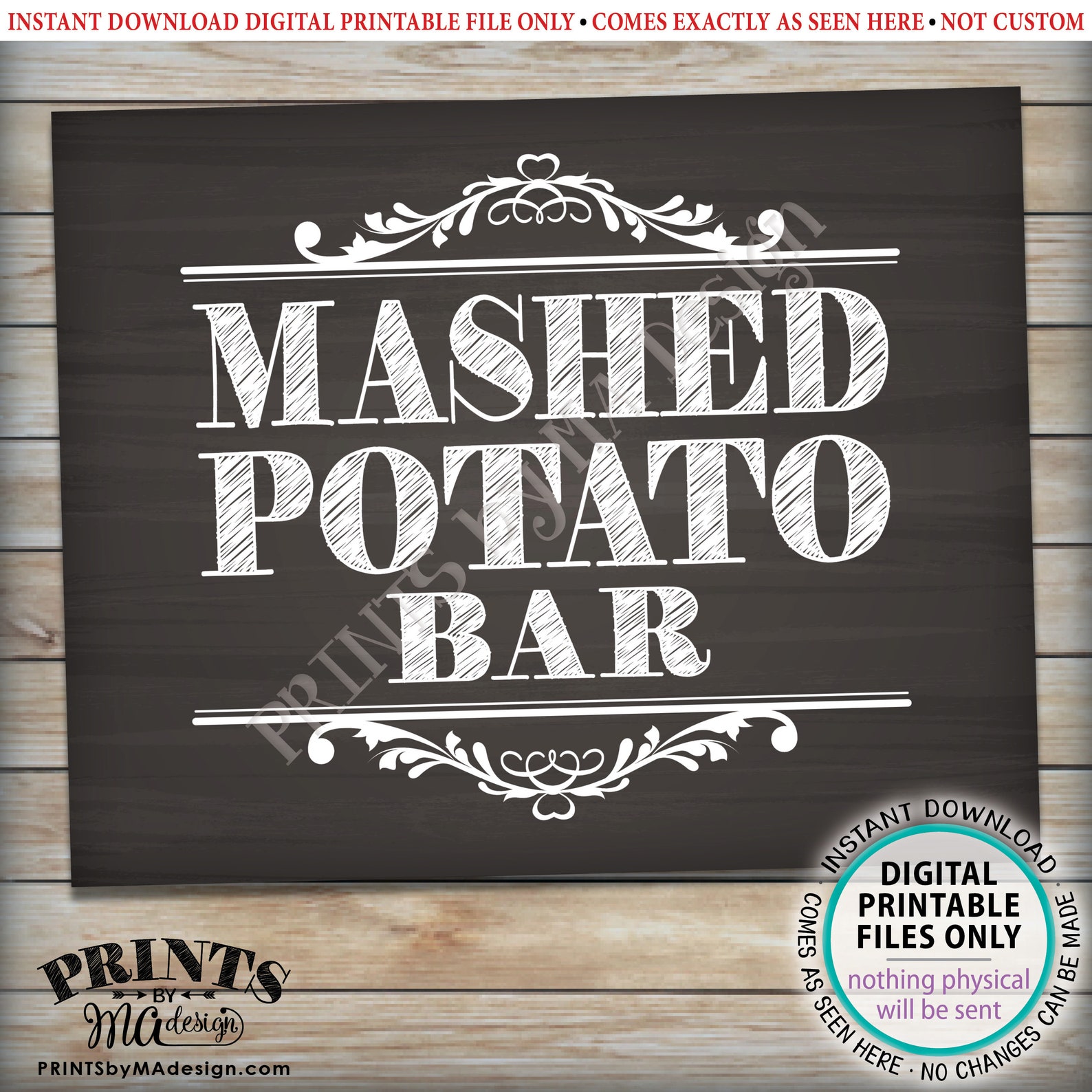 Mashed Potato Bar Sign, Build Your Own Bowl of Potatoes Station ...