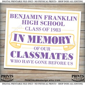 In Memory of Our Classmates Who Have Gone Before Us Sign for Reunion ...