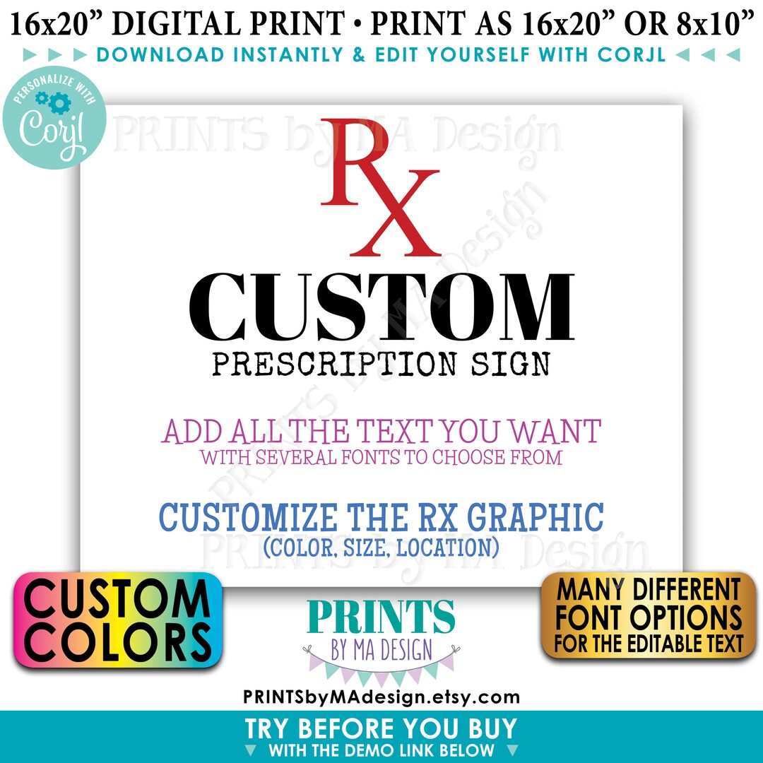 Editable Prescription Sign, RX Doctor Nurse Pharmacy, Choose Your Text ...