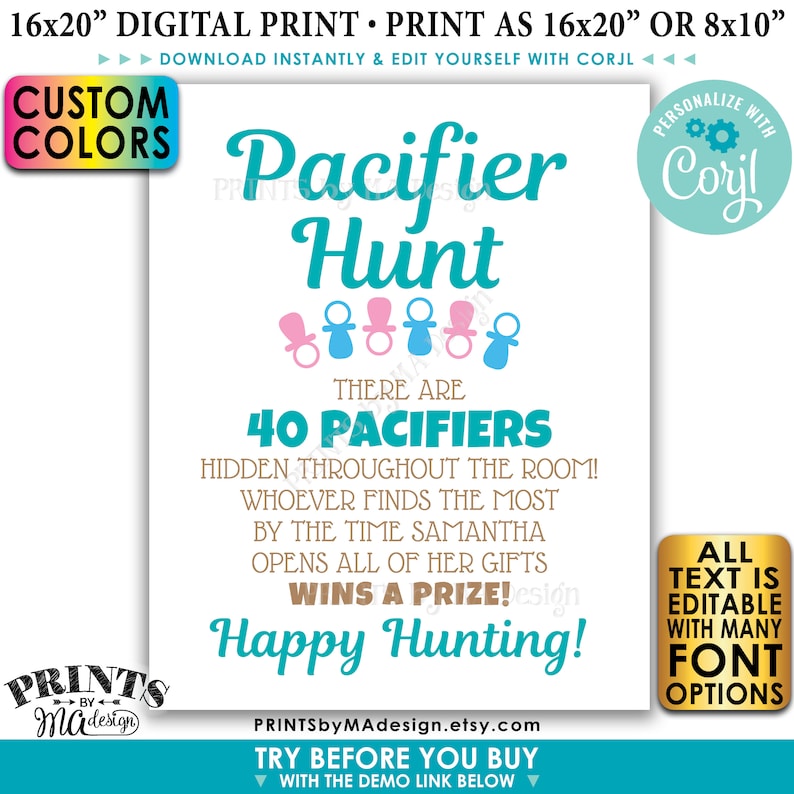 Baby Shower Pacifier Hunt Game Sign Pacifier Scavenger Hunt | Etsy