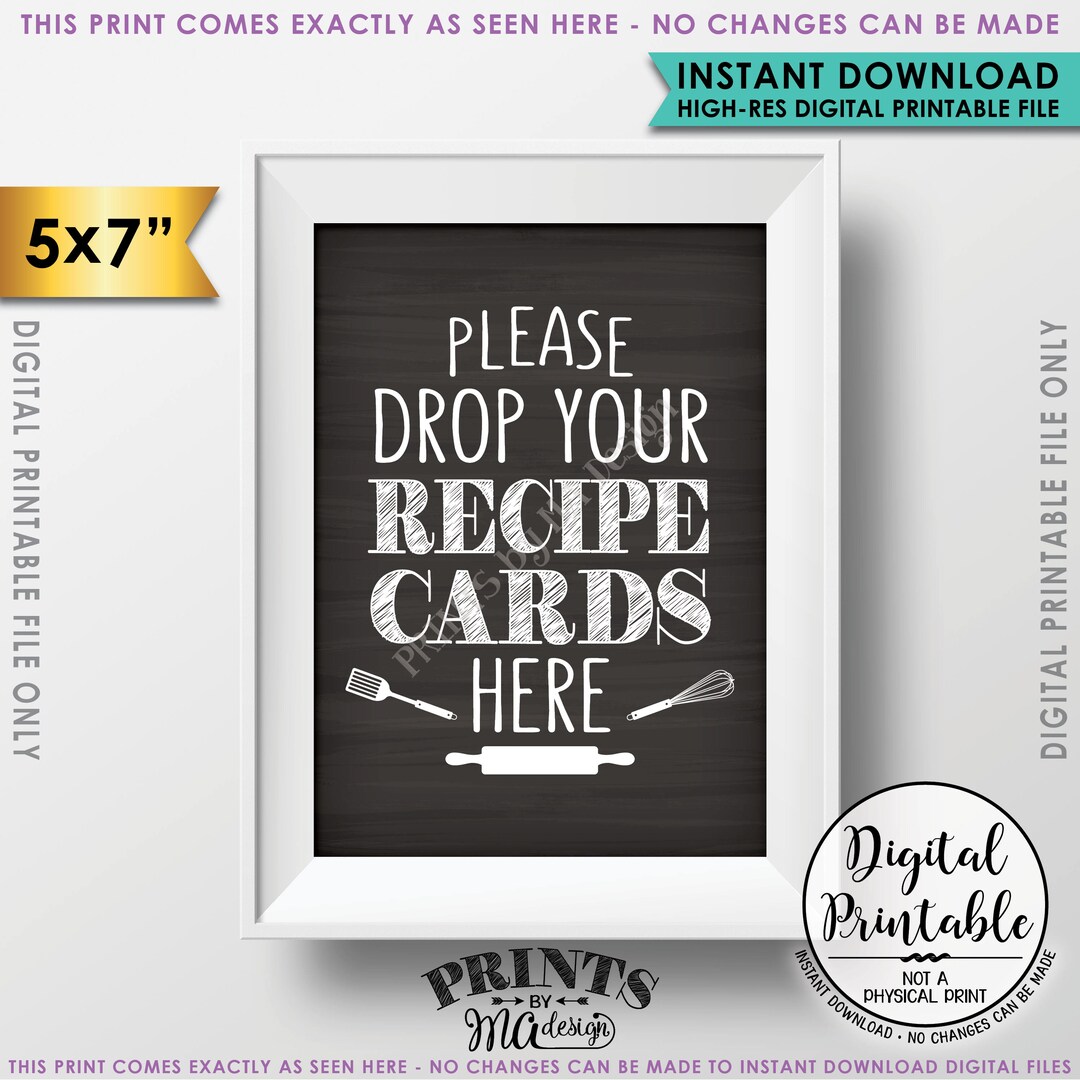 Drop Your Recipe Card Here Sign, Recipe Card Drop-off, Bridal Shower ...
