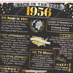 Back in the Year 1956 Poster Board, Remember 1956 Sign, Flashback to ...