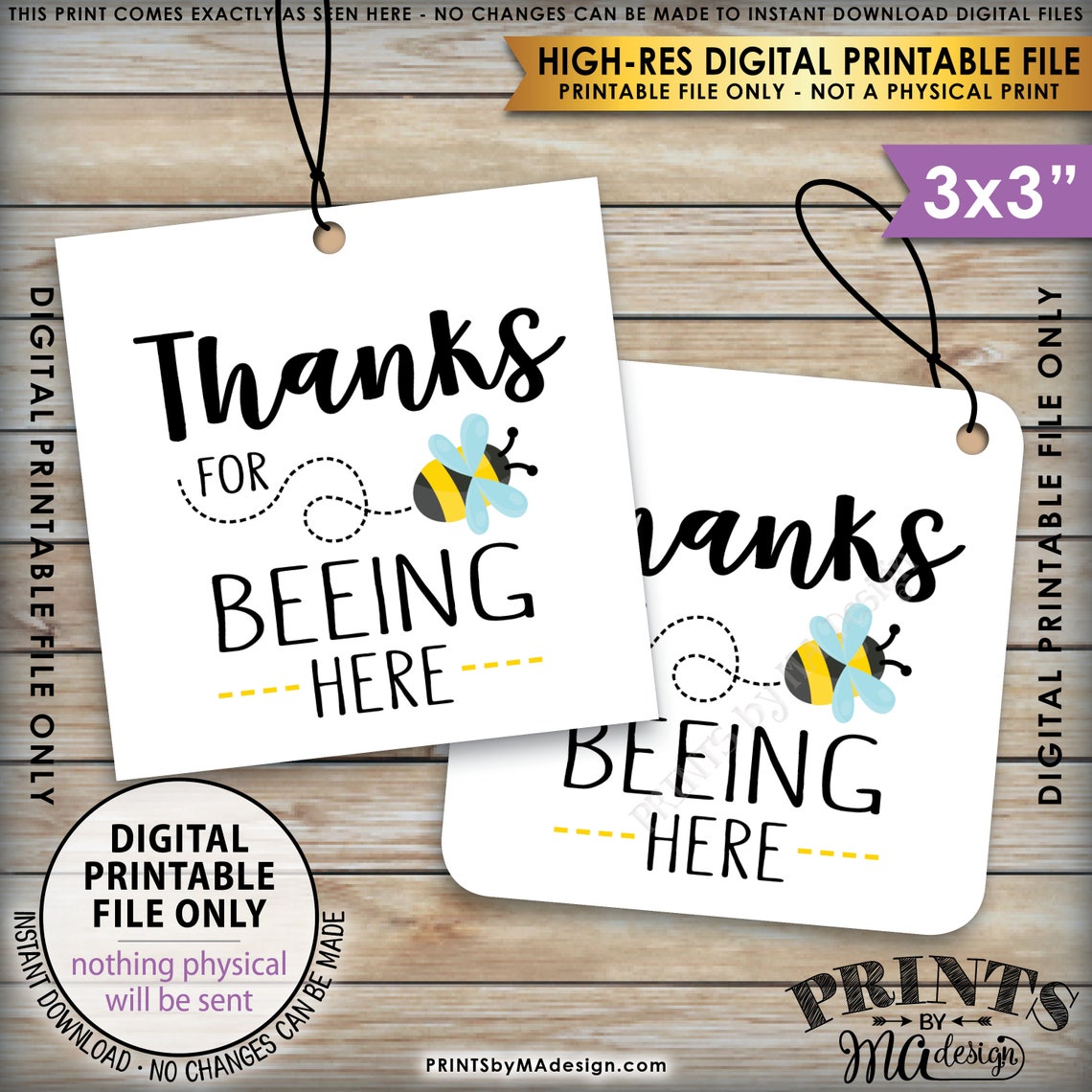Thanks for Beeing Here Cards or Tags, Bee Birthday Party, Bee Baby ...