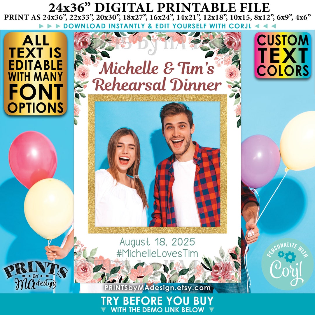 Editable Selfie Frame, Blush Floral Photo Station, Rehearsal Dinner ...