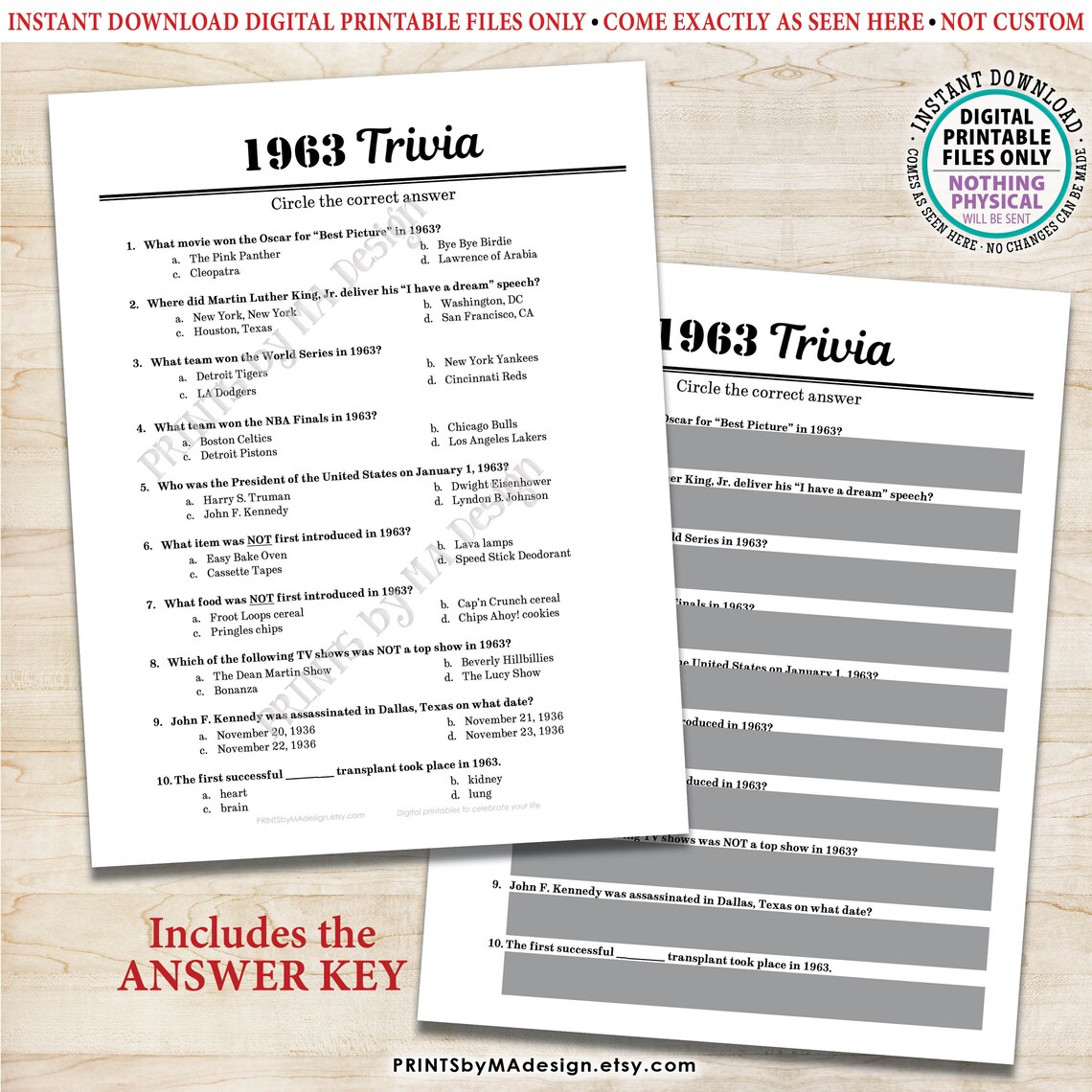 1963 Party Games, Back in the Year 1963 Trivia, Flashback to '63 Games ...