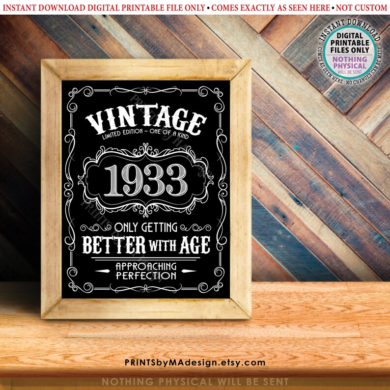 1933 Birthday Sign Vintage Better With Age Poster Whiskey - Etsy