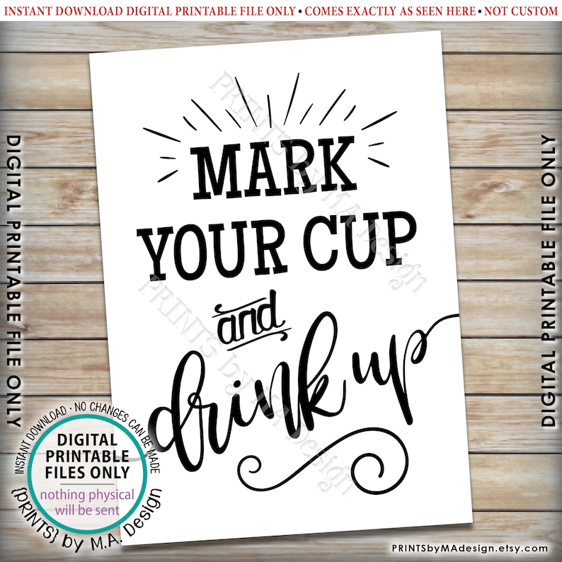 Mark Your Cup and Drink up Sign, Write Your Name on a Cup, PRINTABLE ...