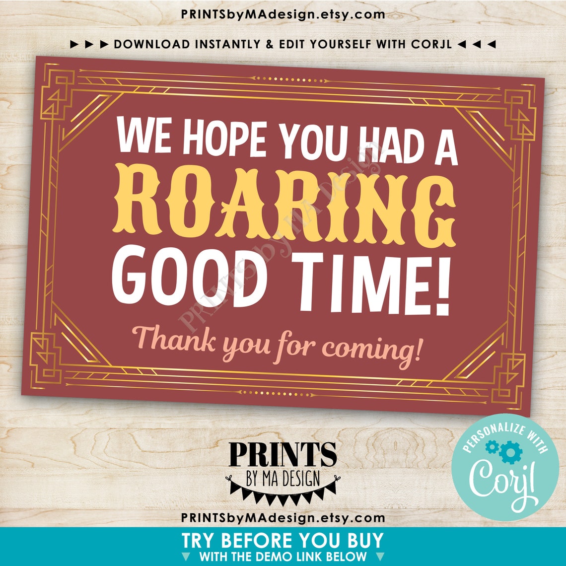 Editable Art Deco Sign, Roaring Twenties Great Gatsby Party, ONE Custom ...