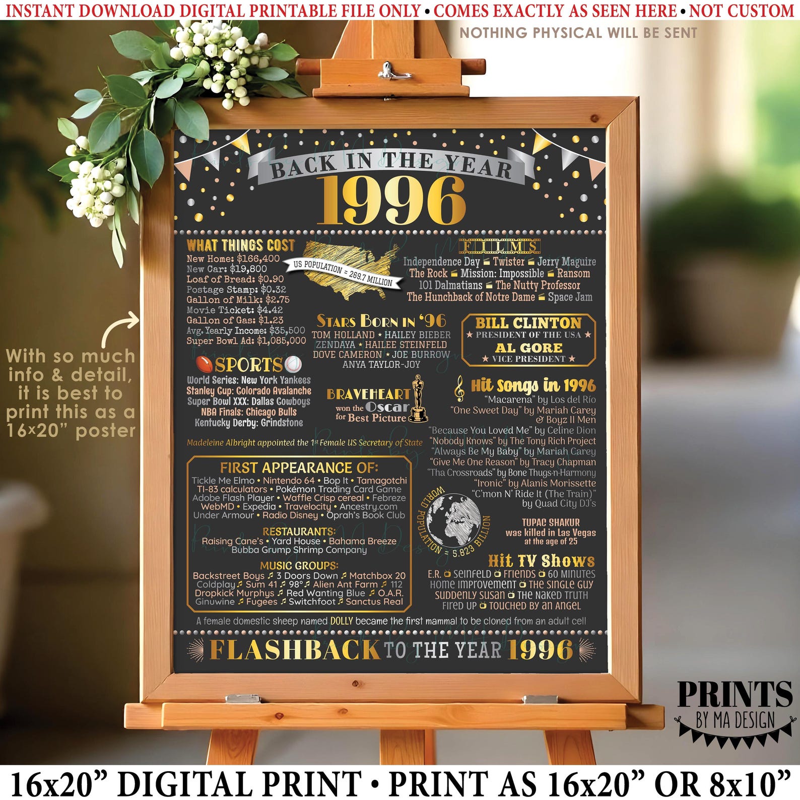 Back in the Year 1996 Poster Board, Remember 1996 Sign, Flashback to ...