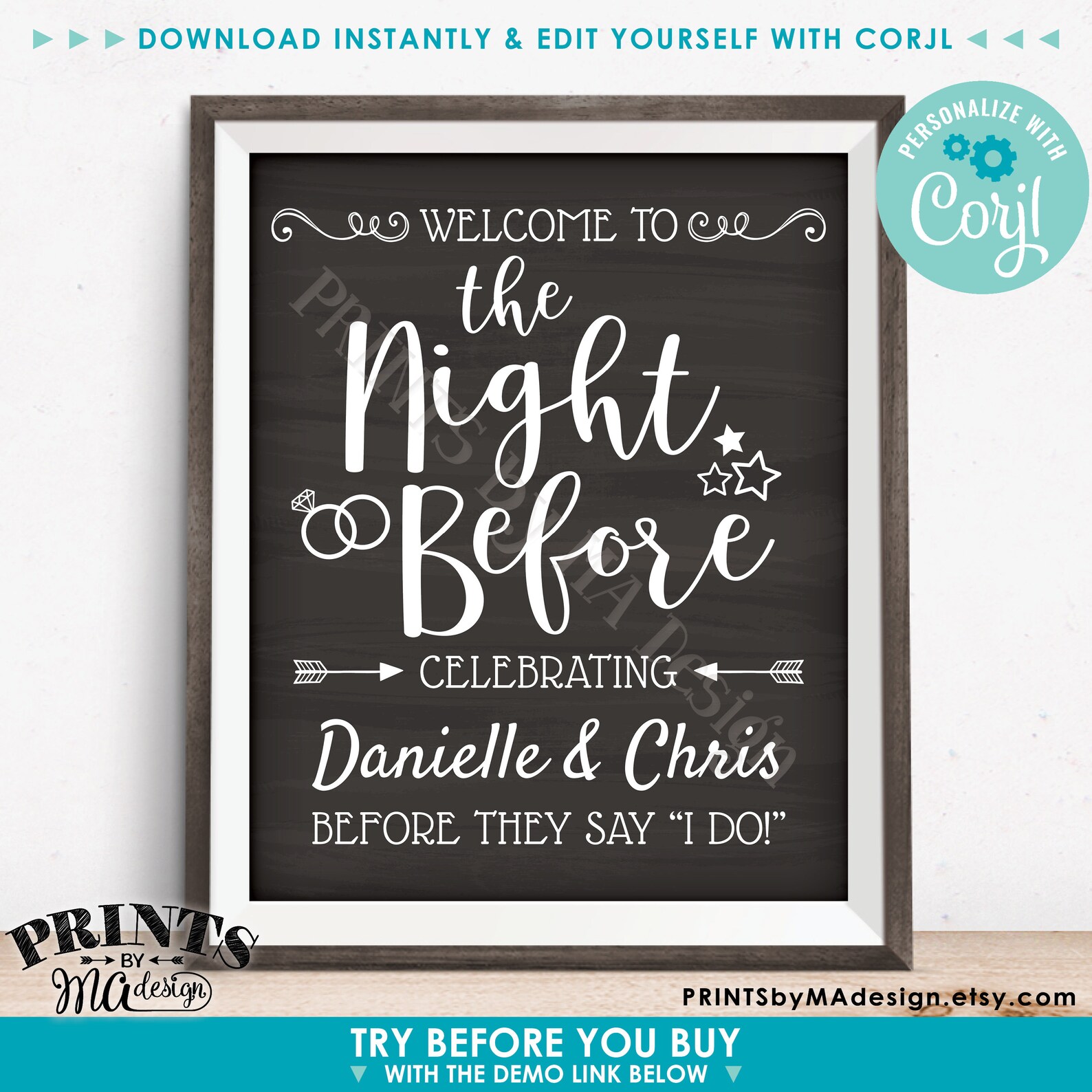 Rehearsal Dinner Sign, Welcome to the Night Before Sign, PRINTABLE 8x10 ...